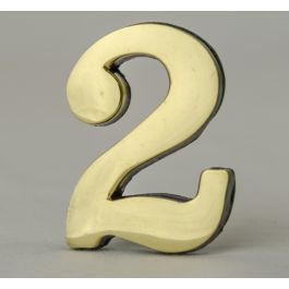 2 Inch Brass Number Two with Self Adhesive Back